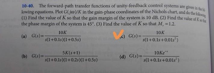Solved 10-40. The forward-path transfer functions of | Chegg.com