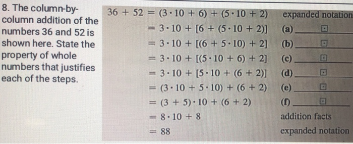 Solved 8. The column-by- column addition of the numbers 36 | Chegg.com