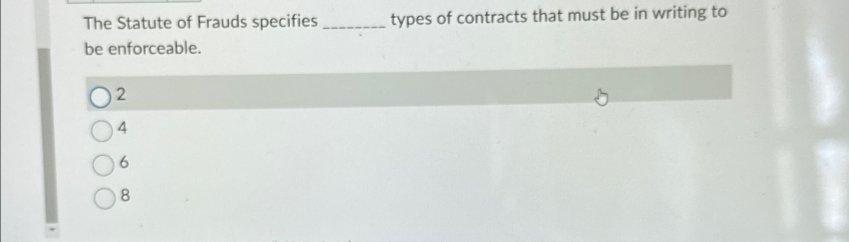 Solved The Statute of Frauds specifies q, ﻿types of | Chegg.com