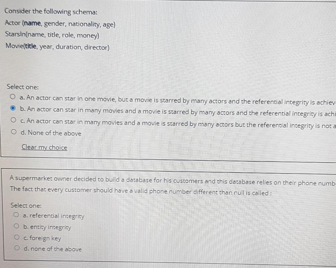 Solved Consider the following schema: Actor (name, gender, | Chegg.com