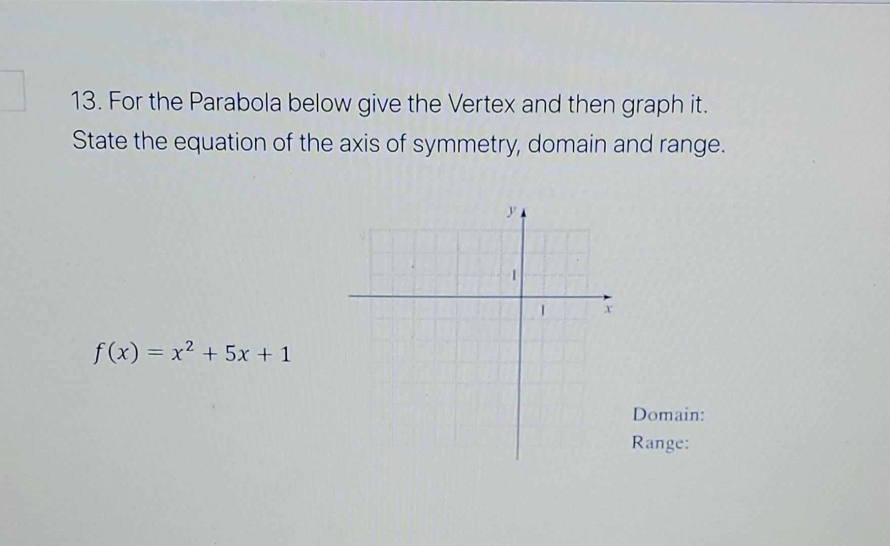 Solved 13. For the Parabola below give the Vertex and then | Chegg.com