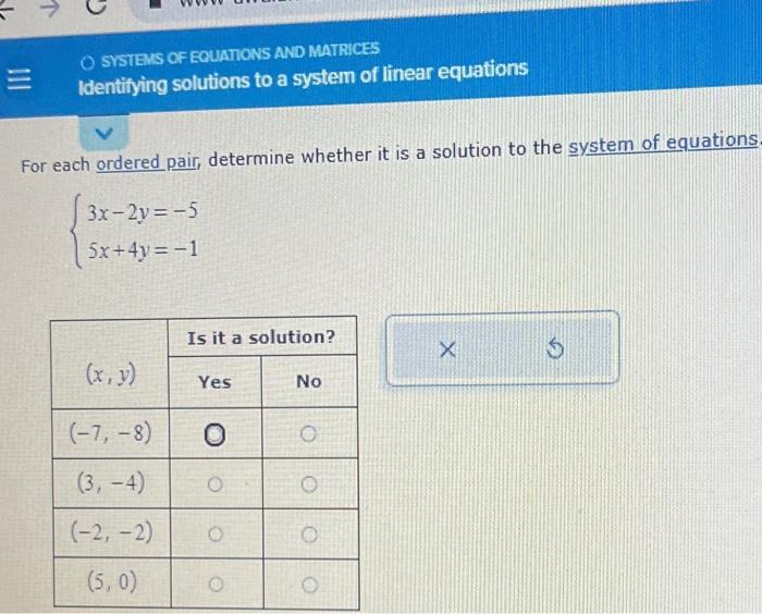 Solved For each ordered pair, determine whether it is a | Chegg.com