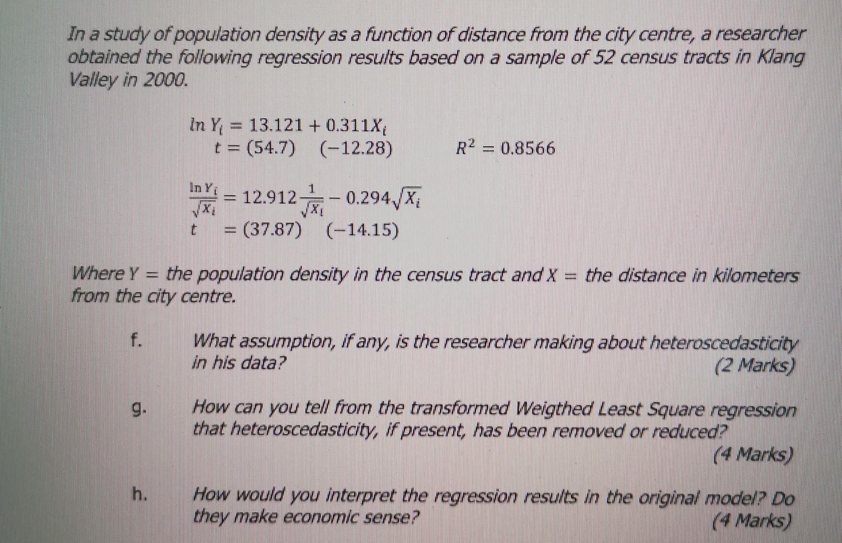 Solved In a study of population density as a function of | Chegg.com