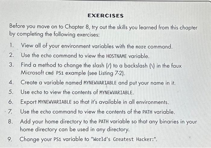 Solved EXERCISES Before you move on to Chapter 8, try out | Chegg.com
