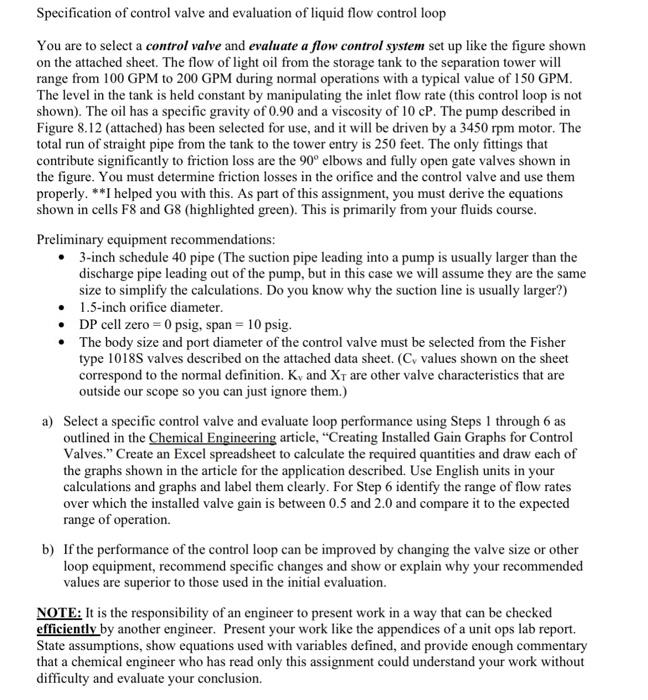 Solved Specification of control valve and evaluation of | Chegg.com Solved Specification of control valve and evaluation of | Chegg.com