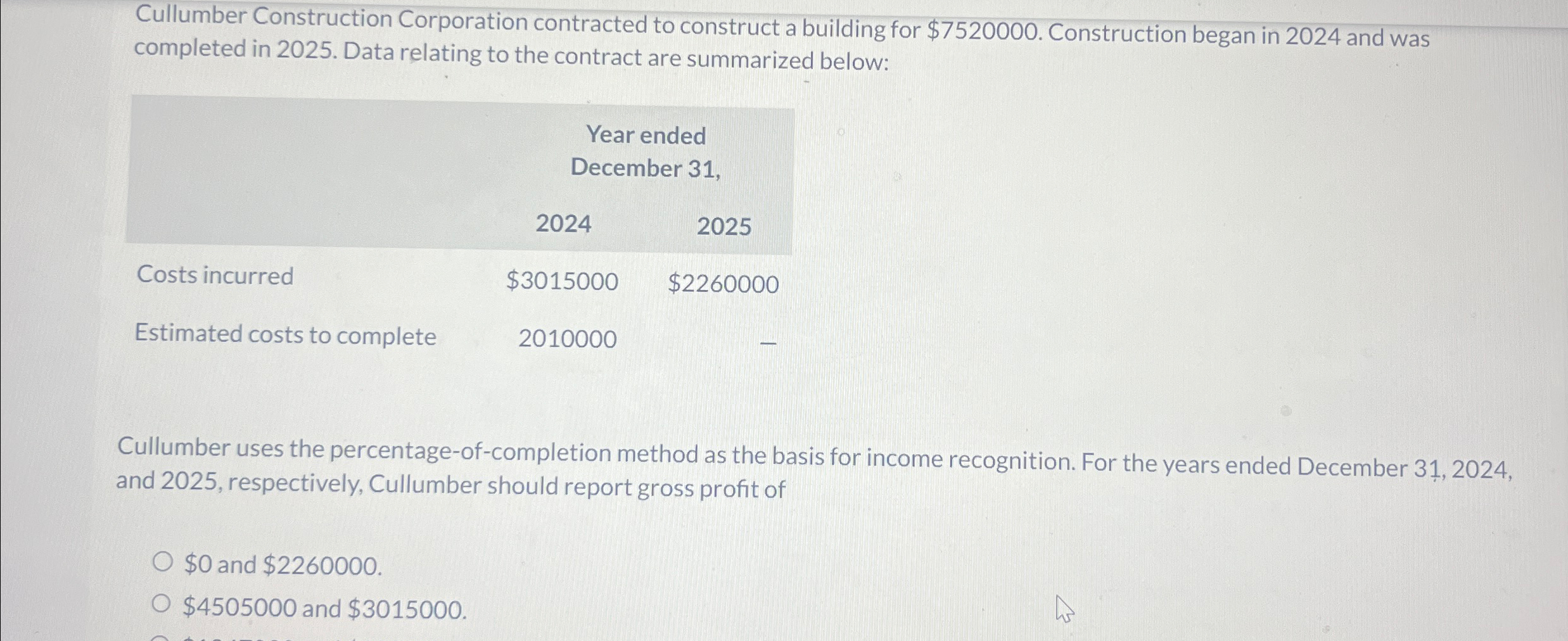 Solved Cullumber Construction Corporation contracted to | Chegg.com