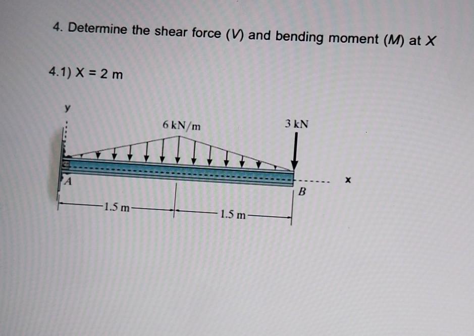 Solved 4. Determine the shear force (V) and bending moment | Chegg.com