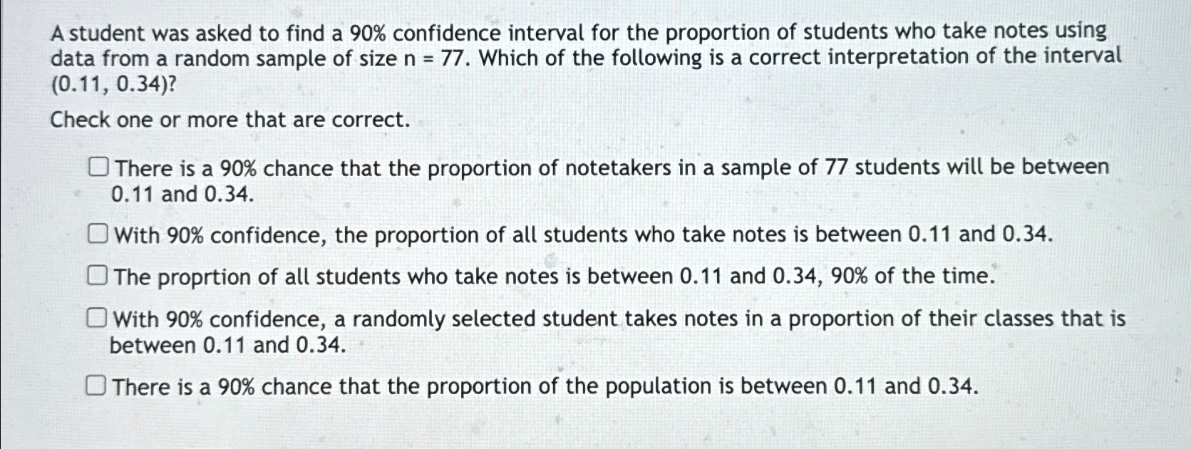 Solved A student was asked to find a 90% ﻿confidence | Chegg.com
