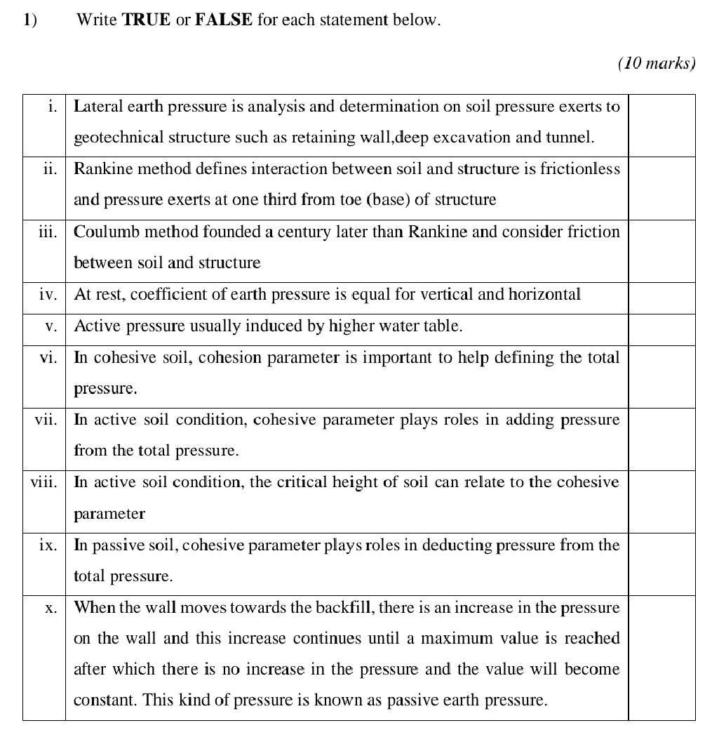 Solved 1) Write TRUE or FALSE for each statement below. | Chegg.com