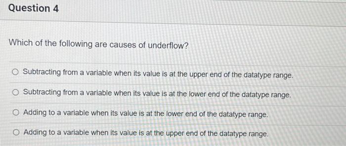 Solved Which of the following are causes of underflow? | Chegg.com