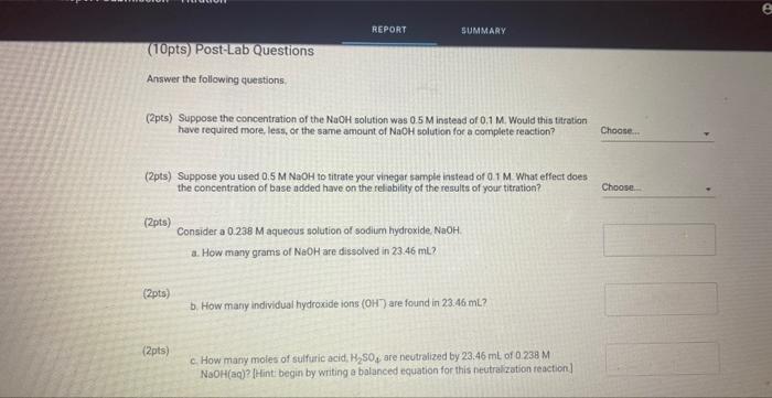 Solved Data and Report Submission - Titration (2pts) | Chegg.com
