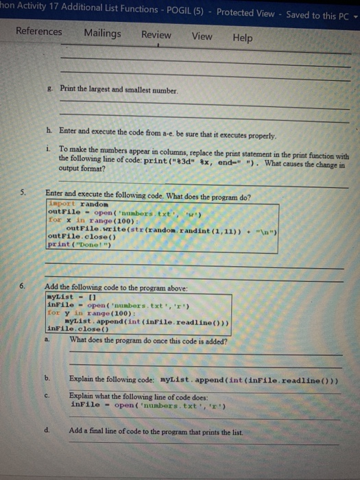 Solved Python Activity 17 Additional List Functions Pogil