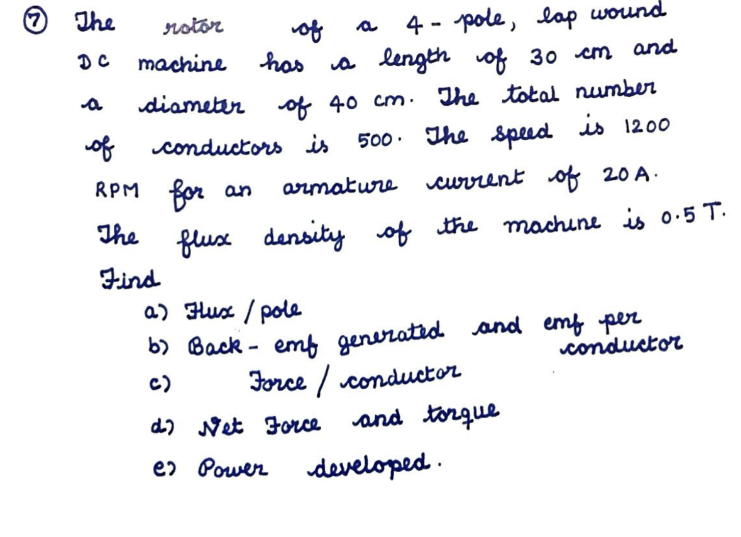 Solved (7) ﻿The rotor of a 4-pole, lap woundDC machine has a | Chegg.com