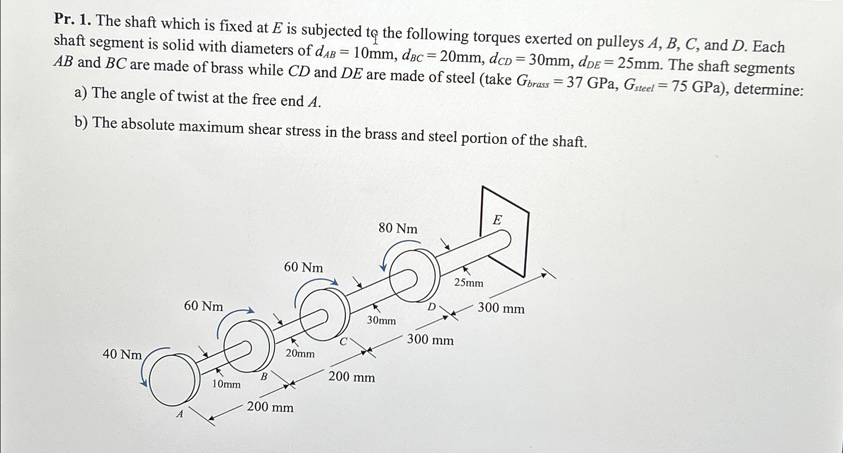 Solved Pr. 1. ﻿The shaft which is fixed at E ﻿is subjected | Chegg.com