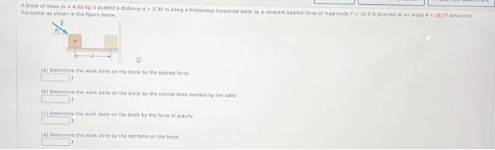 Solved A block of mass m = 4.00 kg is pushed a distance d = | Chegg.com