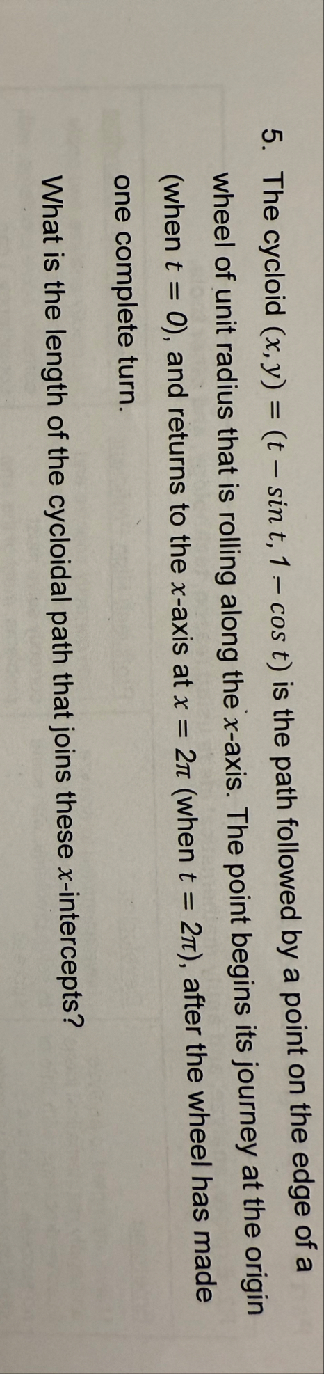 Solved The cycloid (x,y)=(t-sint,1-cost) ﻿is the path | Chegg.com