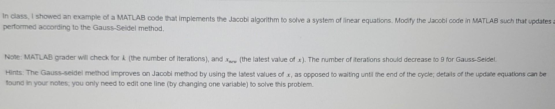 Solved In Class I Showed An Example Of A Matlab Code That 
