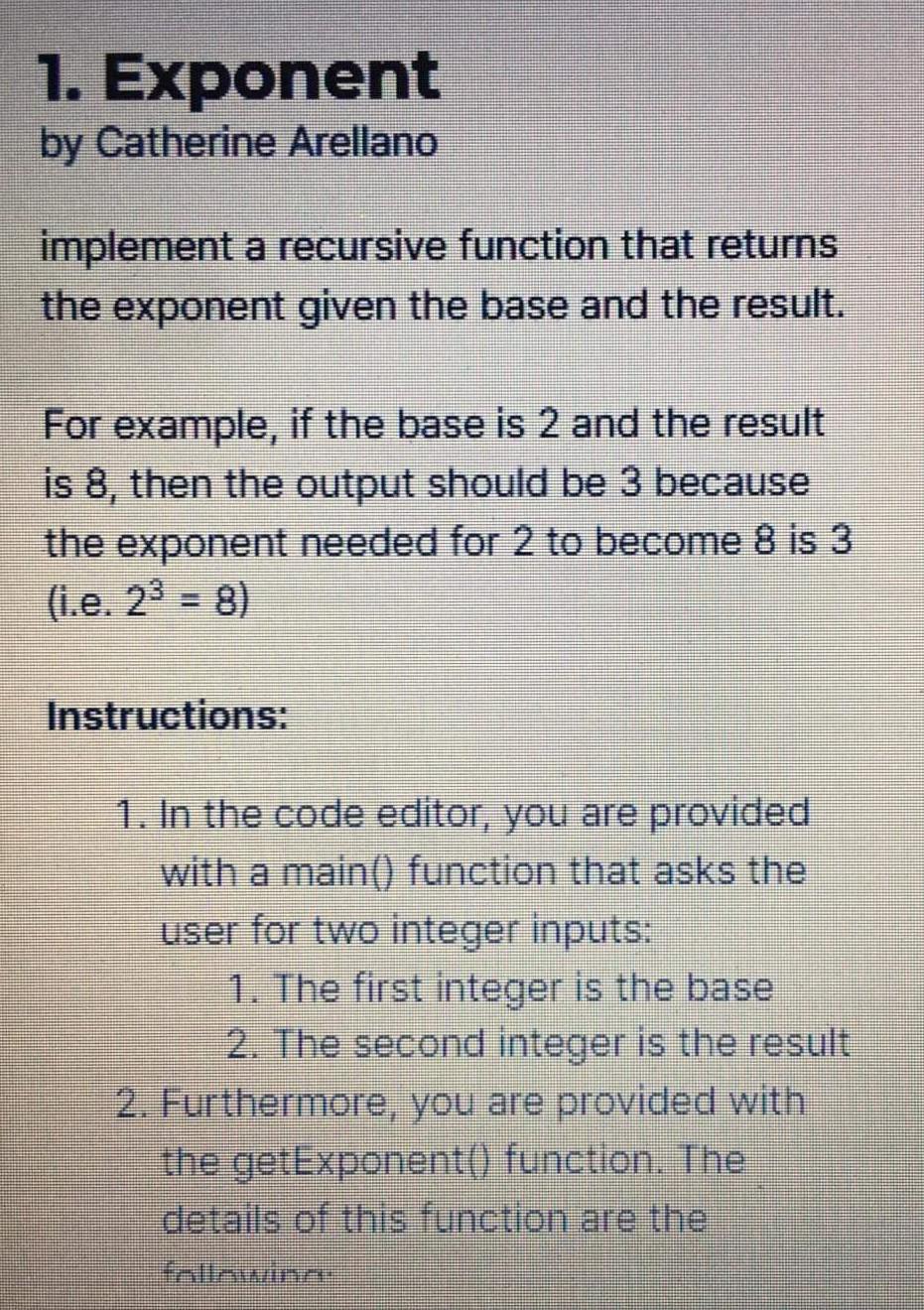 Solved 1. Exponent by Catherine Arellano implement a | Chegg.com