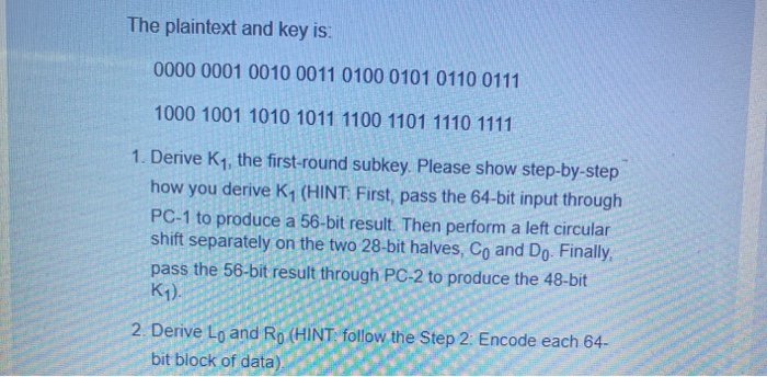 Solved The Plaintext And Key Is 0000 0001 0010 0011 0100 