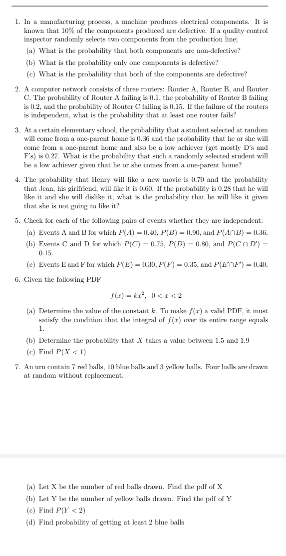 Solved In a manufacturing process, a machine produces | Chegg.com
