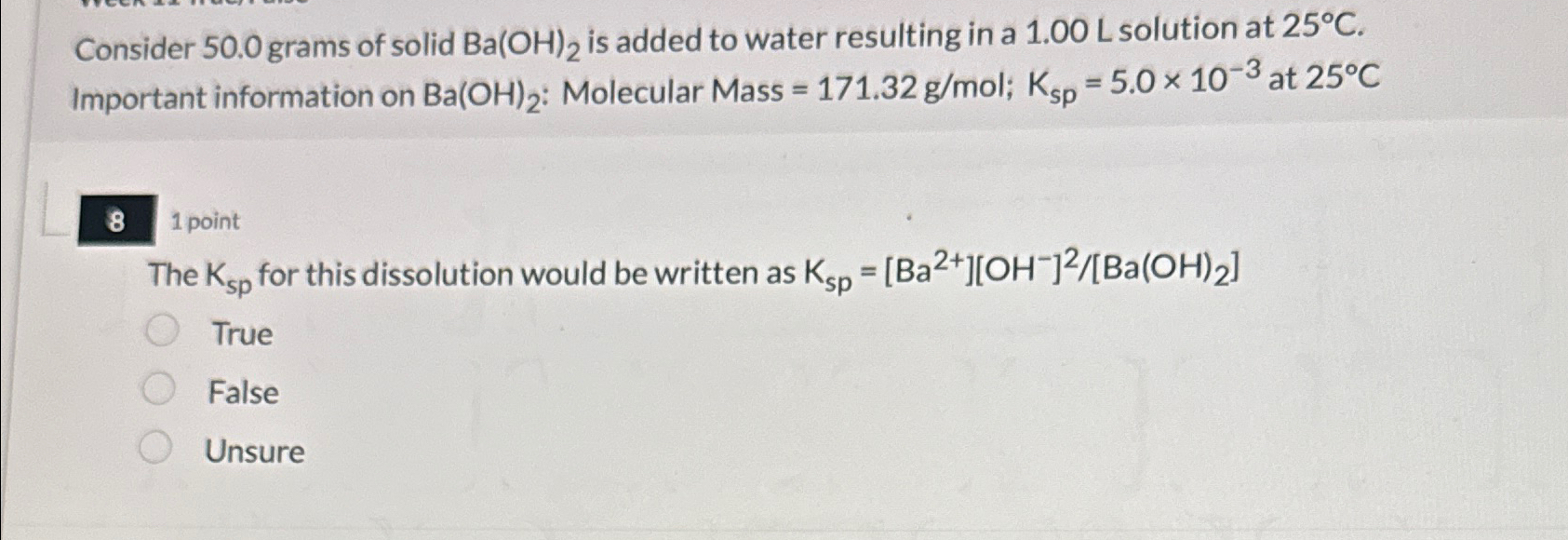 Solved Consider 50.0 ﻿grams of solid Ba(OH)2 ﻿is added to | Chegg.com