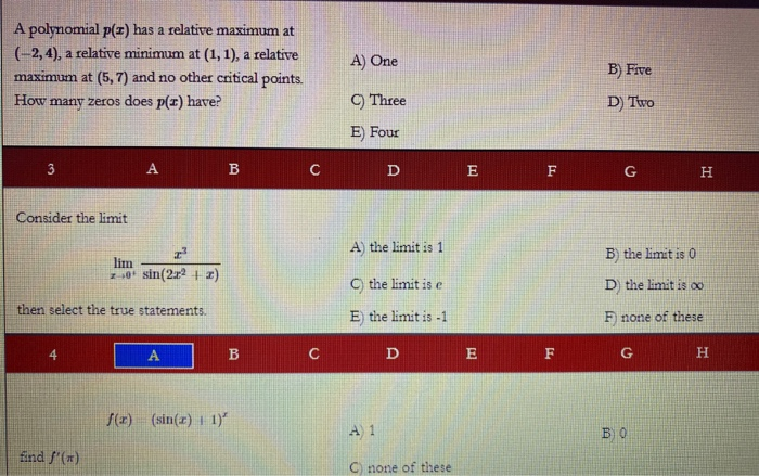 Solved A polynomial p(1) has a relative maximum at (2,4), a | Chegg.com