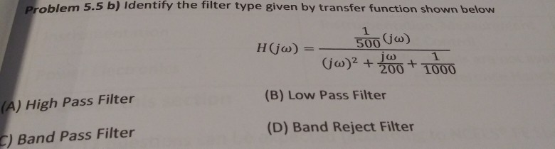 Solved Problem 5.5 b) Identify the filter type given by | Chegg.com