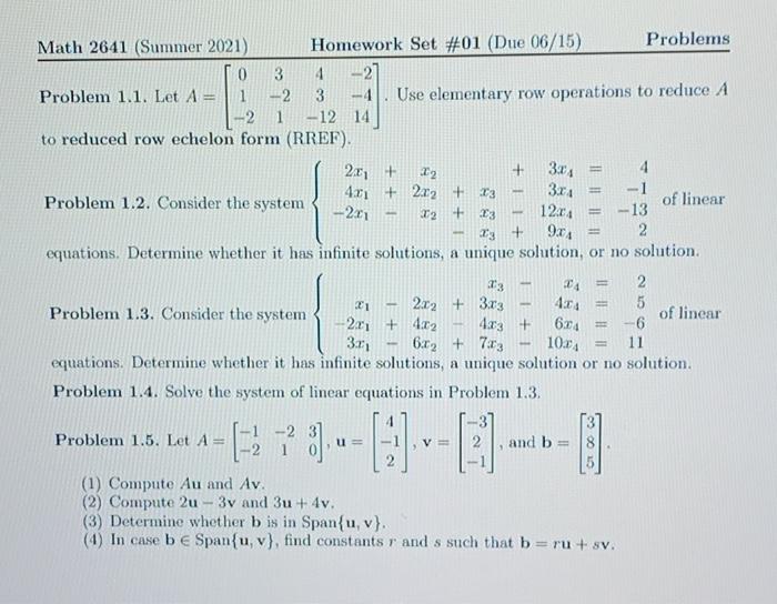 Solved + 3x4 3x4 23 Problems Math 2641 (Summer 2021) | Chegg.com