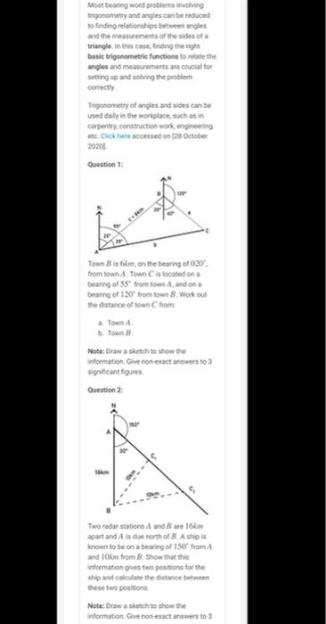 Solved Most bearing word problems involving trigonometry and | Chegg.com