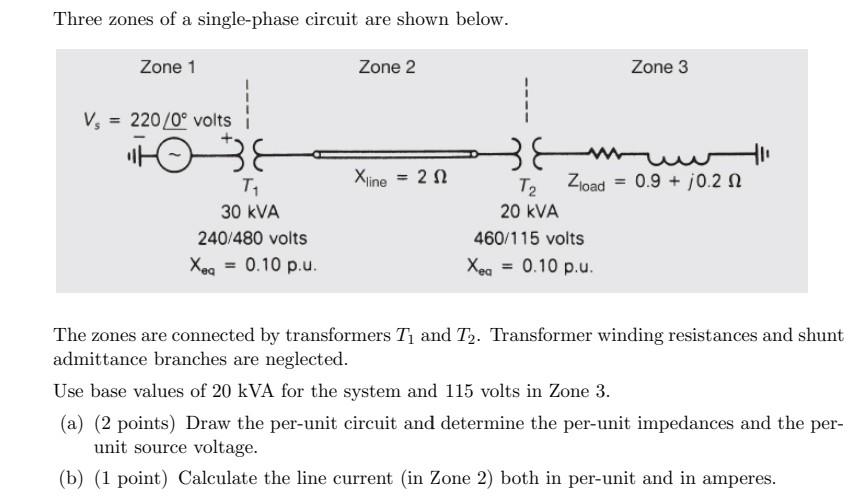 Solved Three zones of a single-phase circuit are shown | Chegg.com