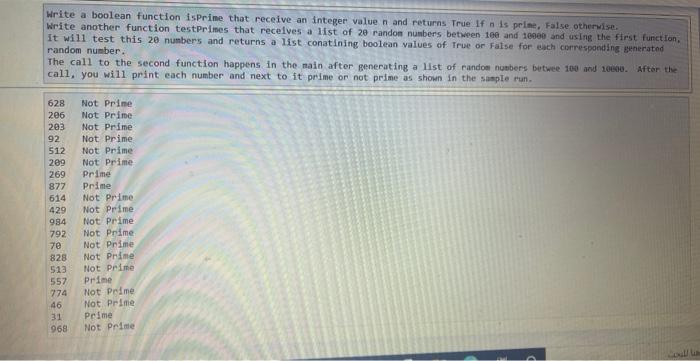 Solved Write a boolean function isPrime that receive an | Chegg.com