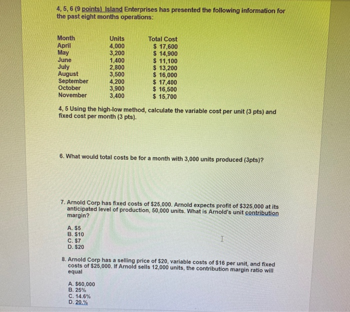 Solved Part II - Problems -Cost behavior, - 3.0 points each. | Chegg.com