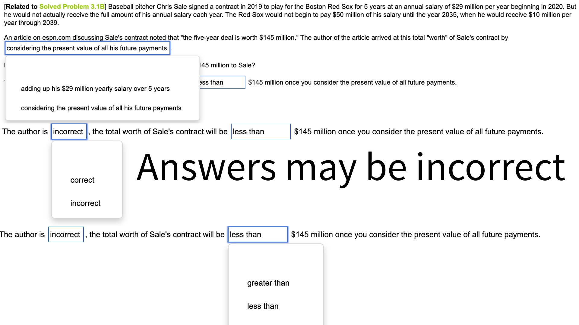 Solved correctAnswersmayincorrectThe author is incorrect , | Chegg.com