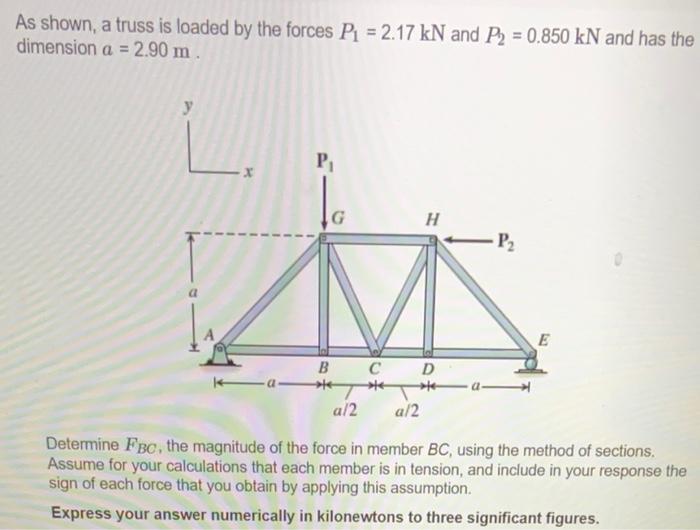 Solved As shown, a truss is loaded by the forces P1 = 2.17 | Chegg.com