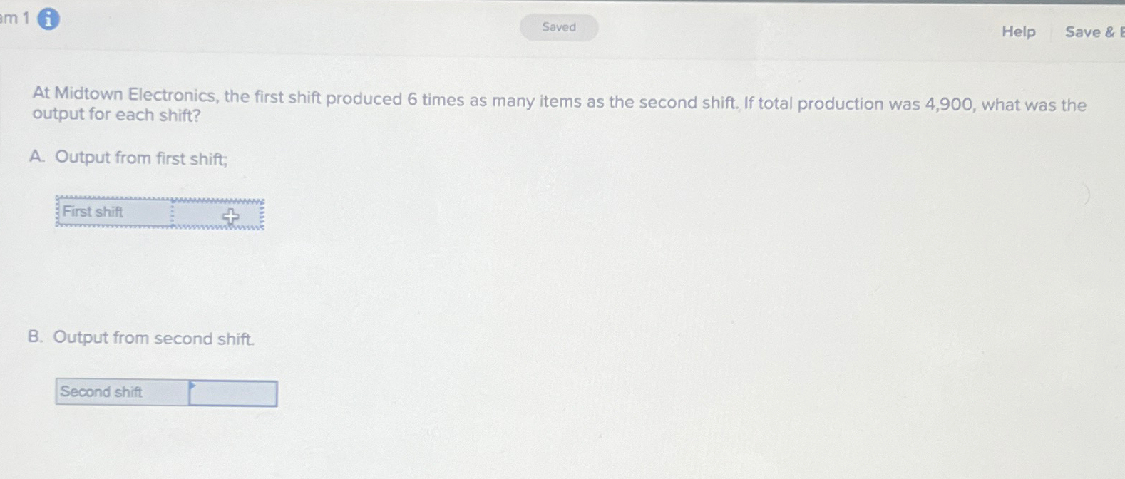 Solved m1iHelpSave &At Midtown Electronics, the first shift | Chegg.com