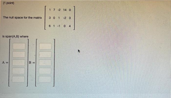 Solved (1 point) The null space for the matrix | Chegg.com