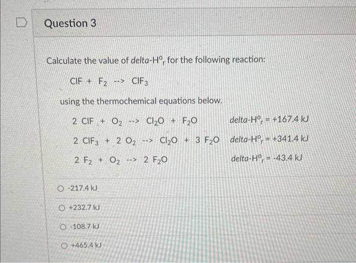Solved Calculate the value of delta- Hrr for the following | Chegg.com