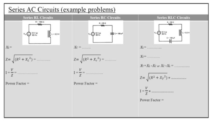 Series AC Circuits (example problems) Series RL. | Chegg.com