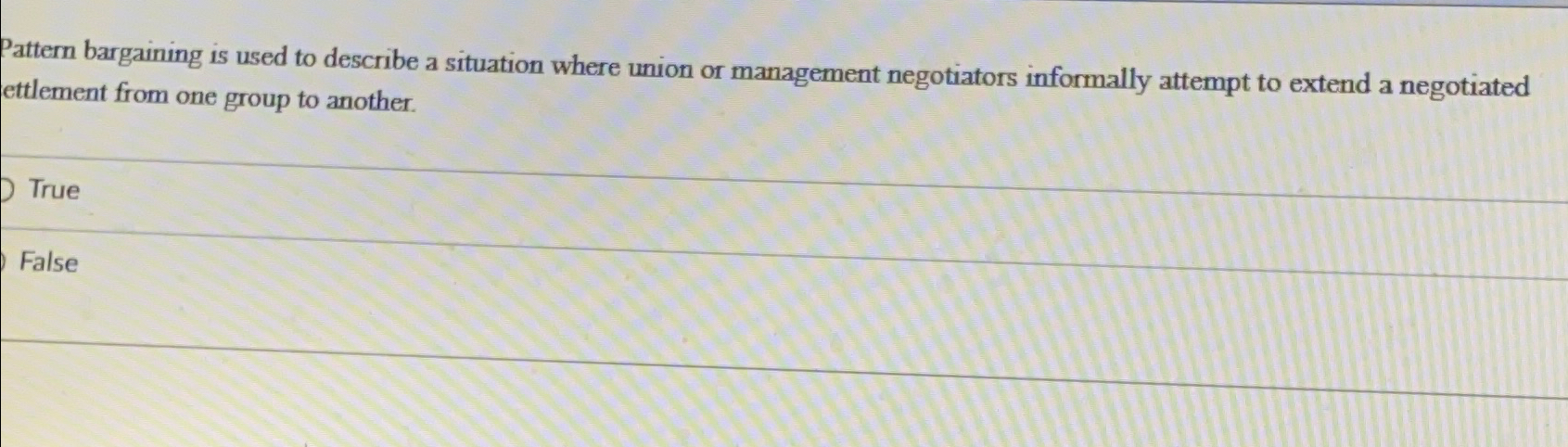 Solved Pattern bargaining is used to describe a situation | Chegg.com