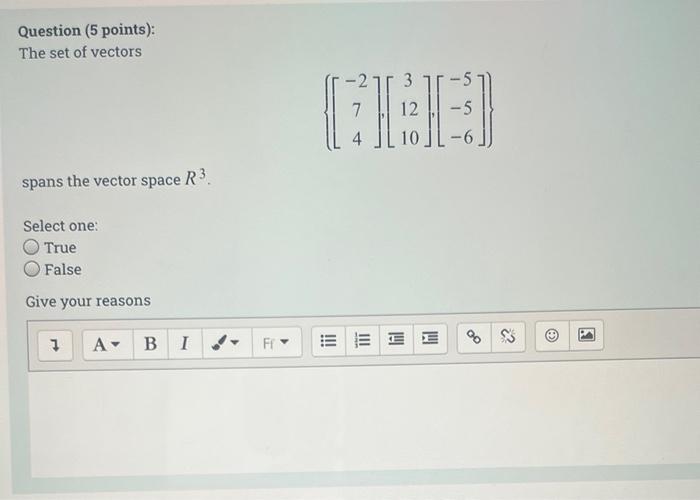 Solved Question ( 5 points): The set of vectors | Chegg.com