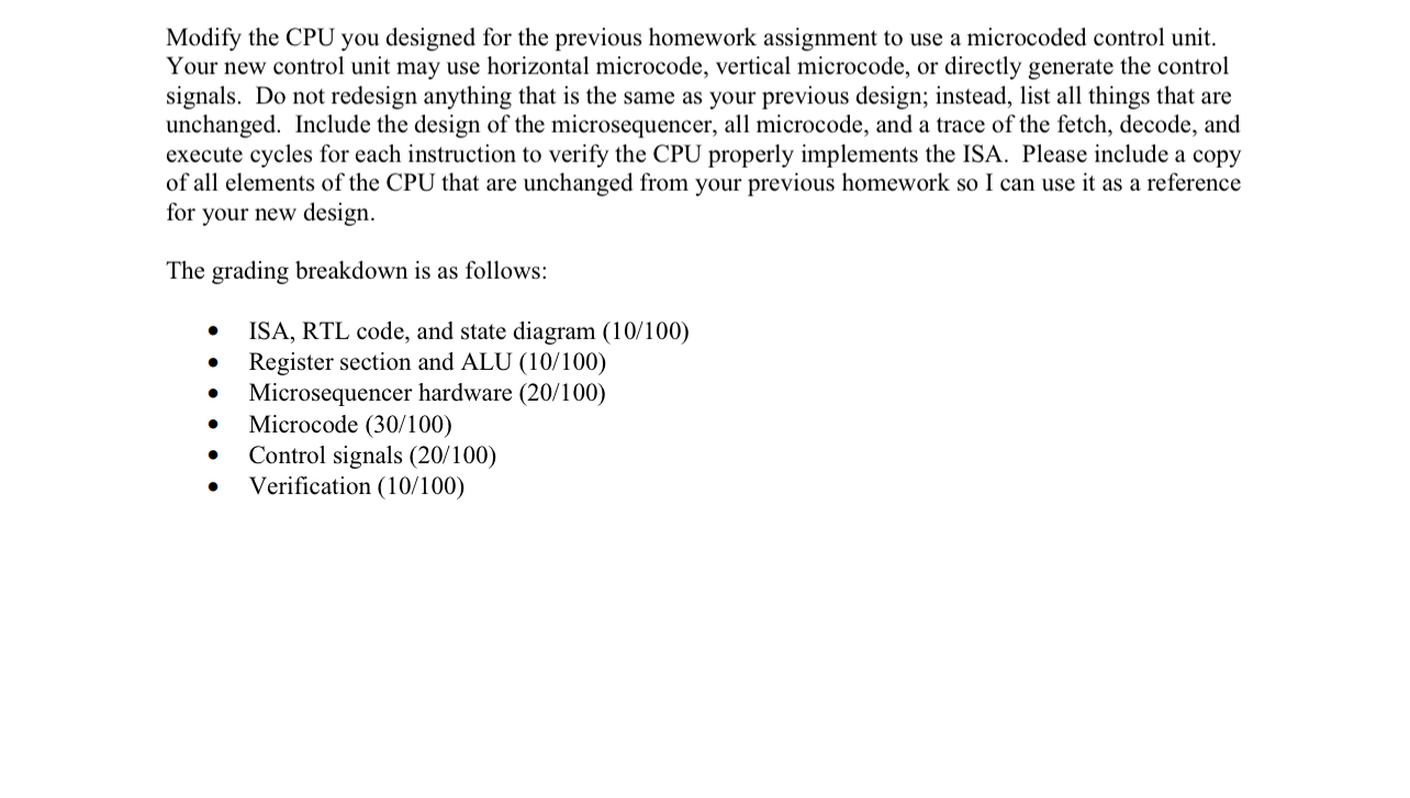 Solved Modify the CPU you designed for the previous homework | Chegg.com