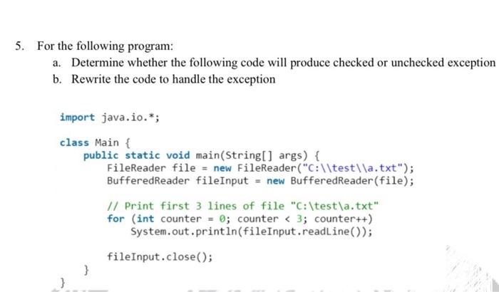 Solved For the following program: a. Determine whether the | Chegg.com