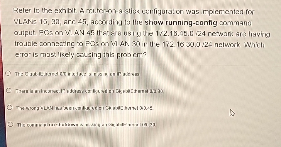 Solved Refer to the exhibit. A router-on-a-stick | Chegg.com