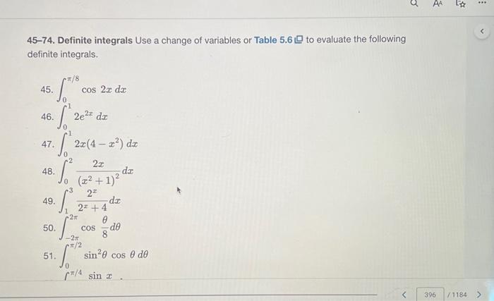 45-74. Definite integrals Use a change of variables | Chegg.com