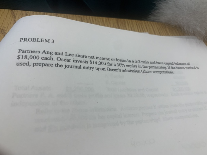 Solved PROBLEM 3 Partners Ang and Lee share net income or | Chegg.com