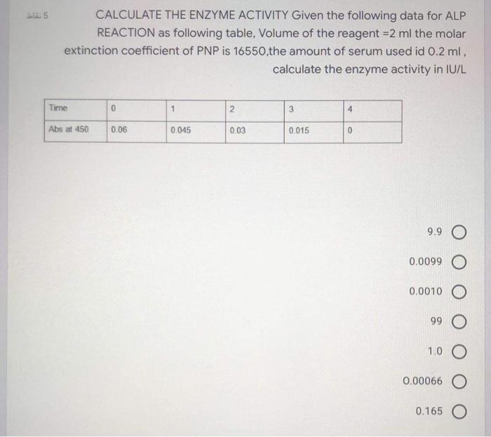 Solved 5 عام CALCULATE THE ENZYME ACTIVITY Given the | Chegg.com