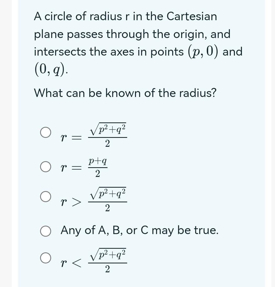 Solved A circle of radius r in the Cartesian plane passes | Chegg.com
