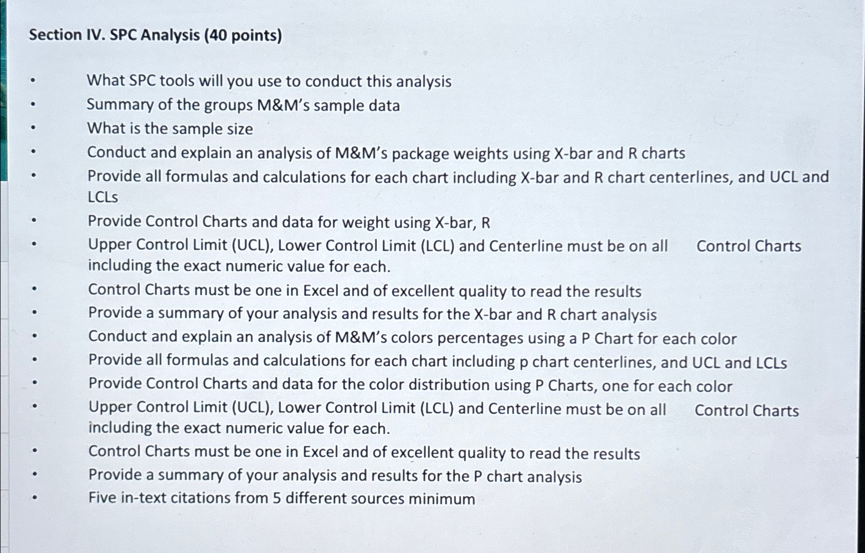 Solved Section IV. ﻿SPC Analysis (40 ﻿points)What SPC tools | Chegg.com