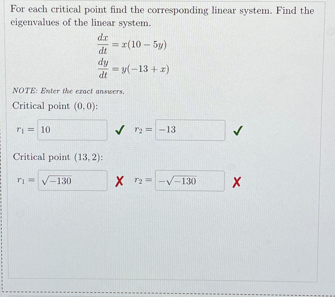 Solved For each critical point find the corresponding linear | Chegg.com