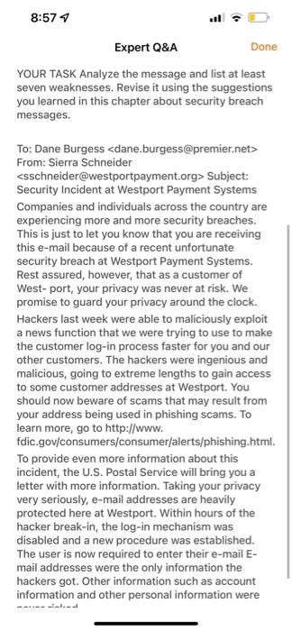 Expert Q\&A Done YOUR TASK Analyze the message and | Chegg.com